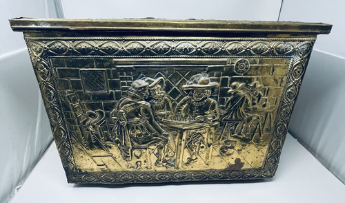 Vintage Brass Wood Coal/Kindling Log Box Embossed 18" X 12" | eBay