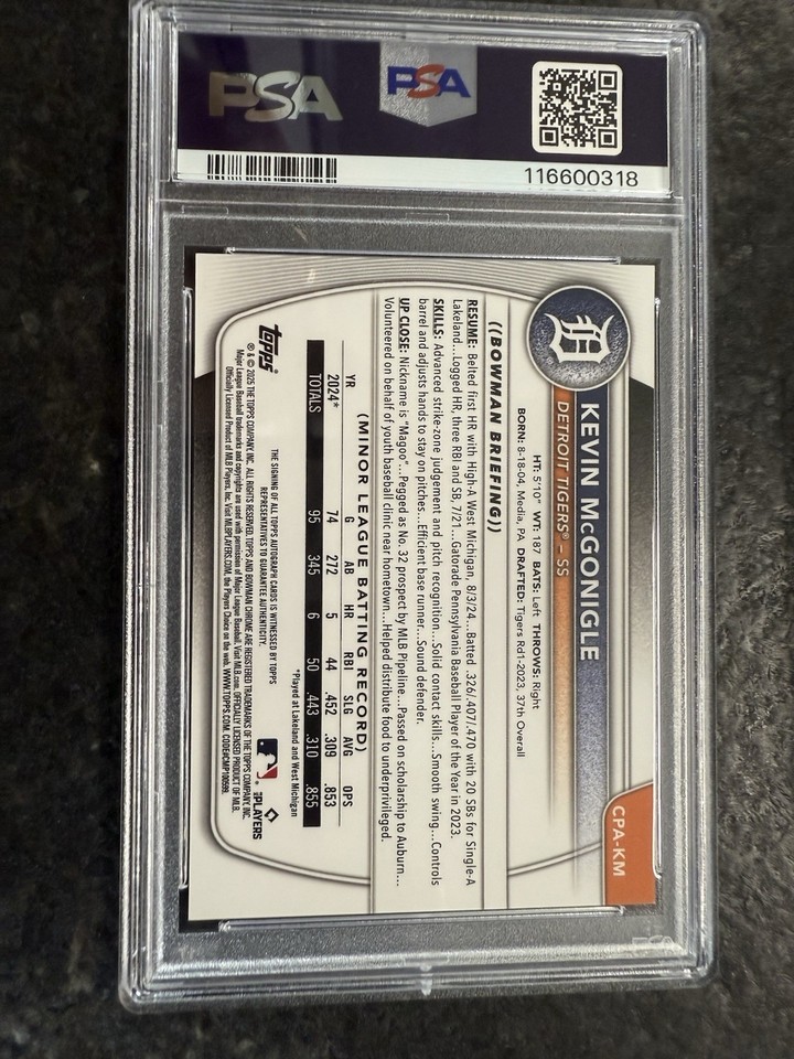 2025 Bowman - PSA 10/10 POP 2 Chrome Prospect Autographs Kevin ...