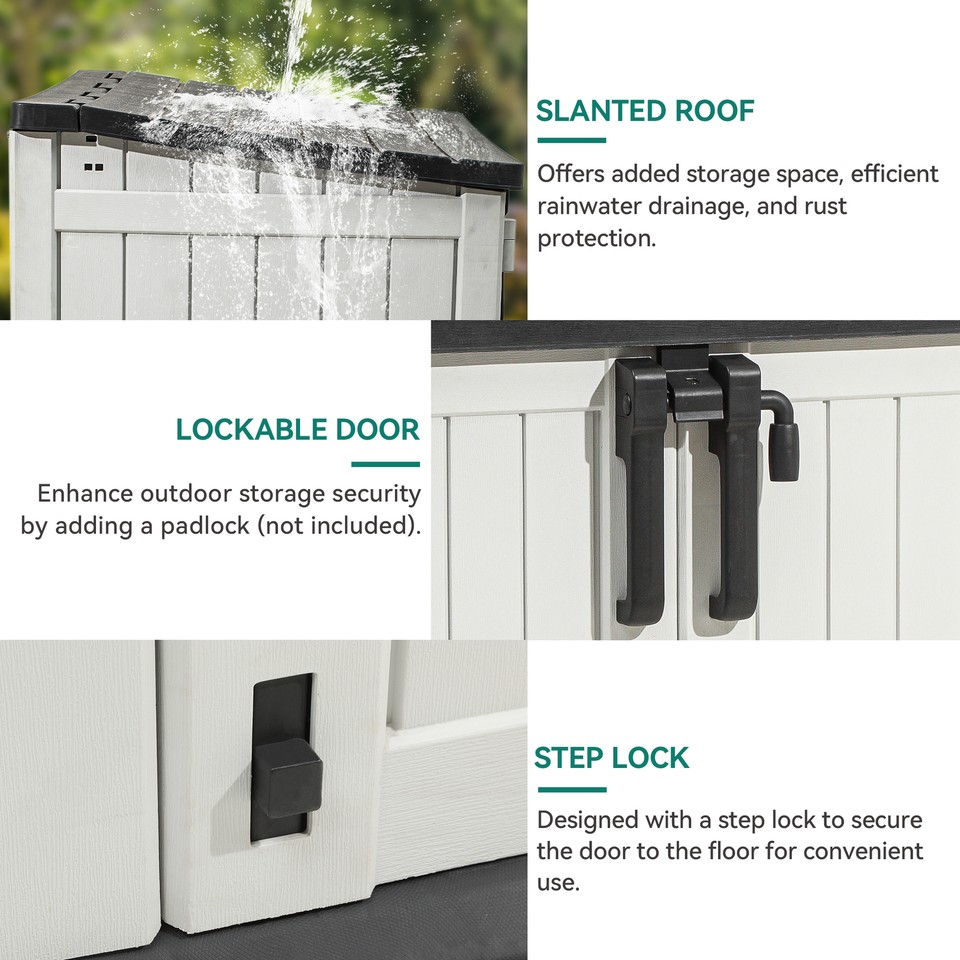 36 cu ft Resin Outdoor Storage Shed, Weather-Resistant Horizontal Tool ...