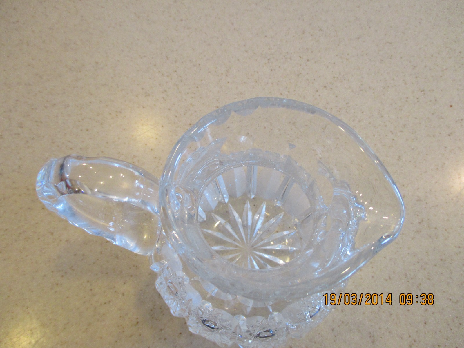 Cut Lead Crystal Glass Pitcher 4 3/4" Stars and Thumbprint w/Applied ...