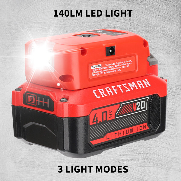 USB+DC+LED Light Power Source Adapter for Craftsman V20 20V Li-ion ...
