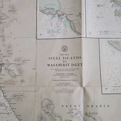1956 RED SEA H.O. 2814 US Navy Oceanographic Map Navigation Chart ...
