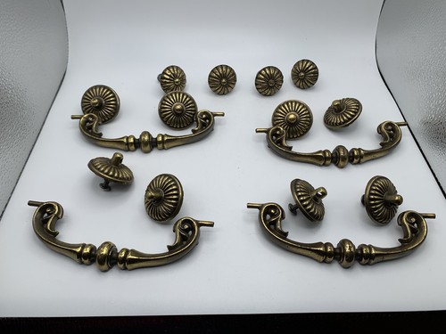 Vintage Drawer Pulls Drop Bail Set of 4 with Matching Knobs Brass Cast Metal | eBay