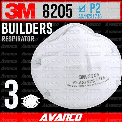 3 x 3M 8205 P2 Builders Face Mask Respirator Filter N95 Equivalent Cup ...