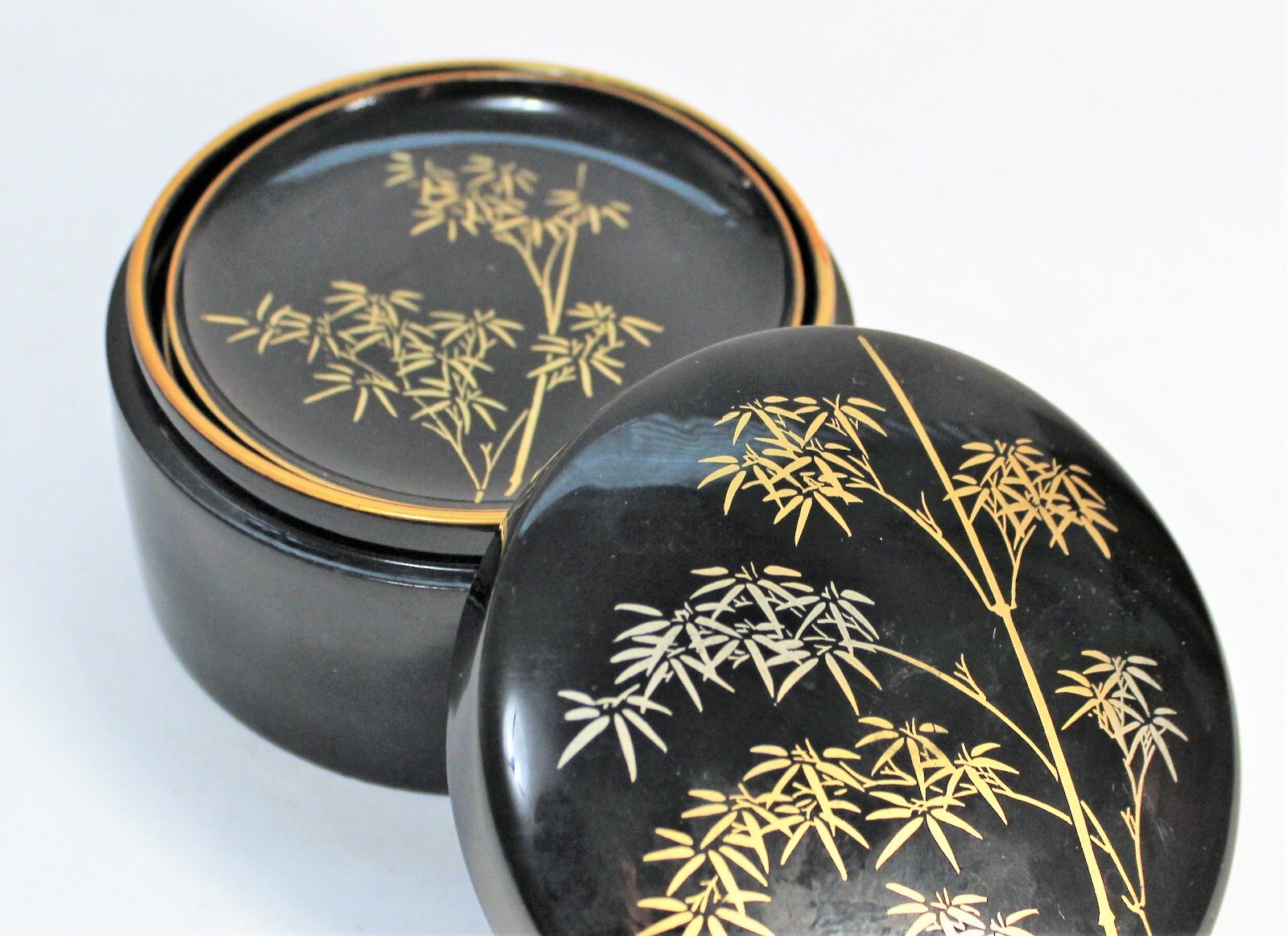 Vintage Coaster Box Set Black Lacquer Gold Bamboo Japan | eBay