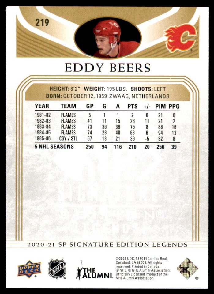 2020-21 SP Signature Edition Legends Gold Foil #219 Eddy Beers Calgary ...