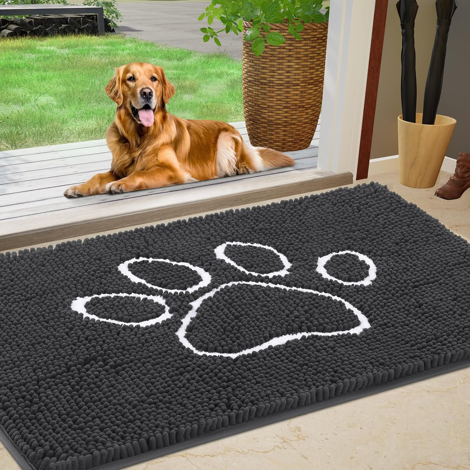 Dog Door Mat for Muddy Paws, Pet Rug Durable Chenille Absorbent Outdoor ...
