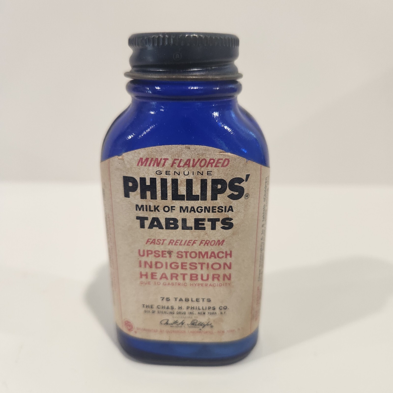 Vintage Phillips Milk of Magnesia Tablets Blue Glass Bottle Mint ...