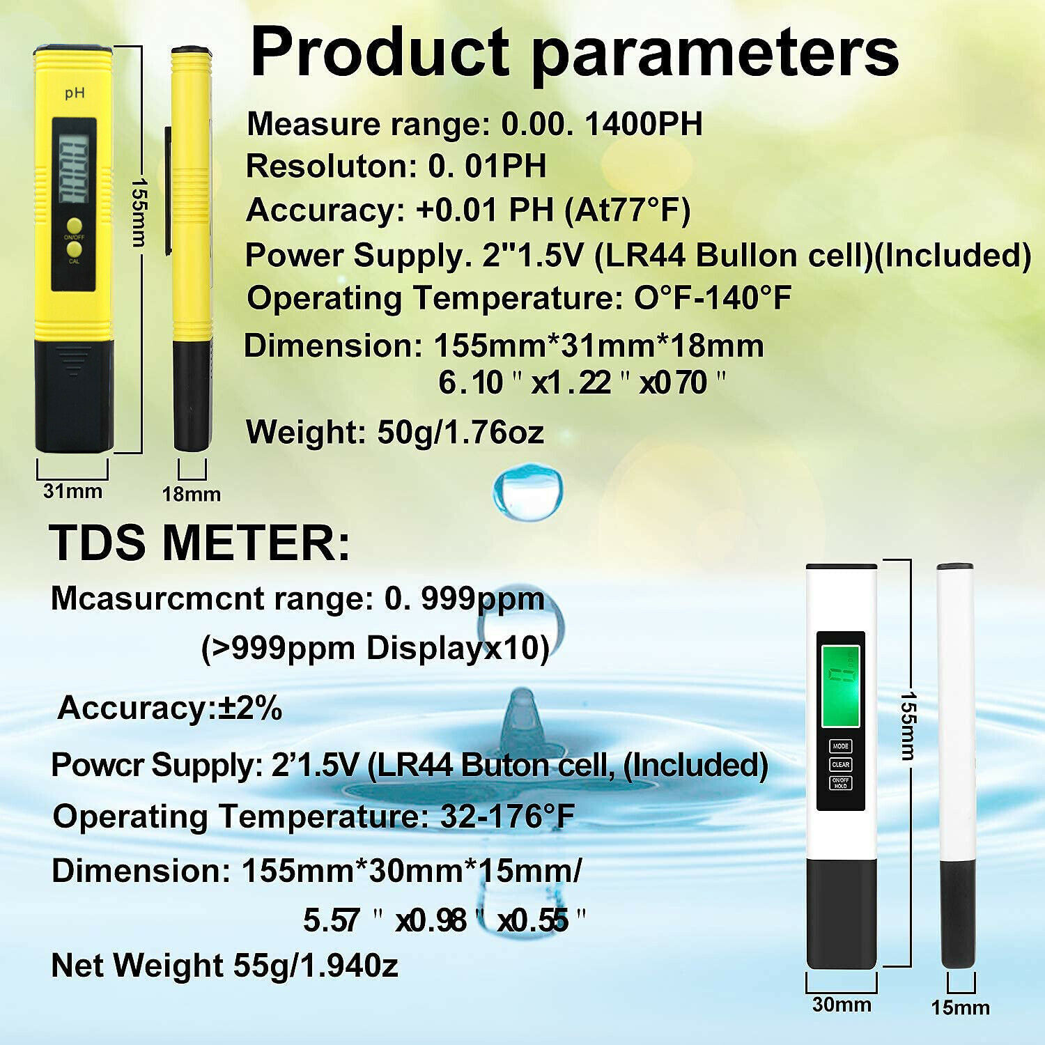 Digital Ph Meter TDS Tester Aquarium Pool Hydroponic Water Monitor 0 ...