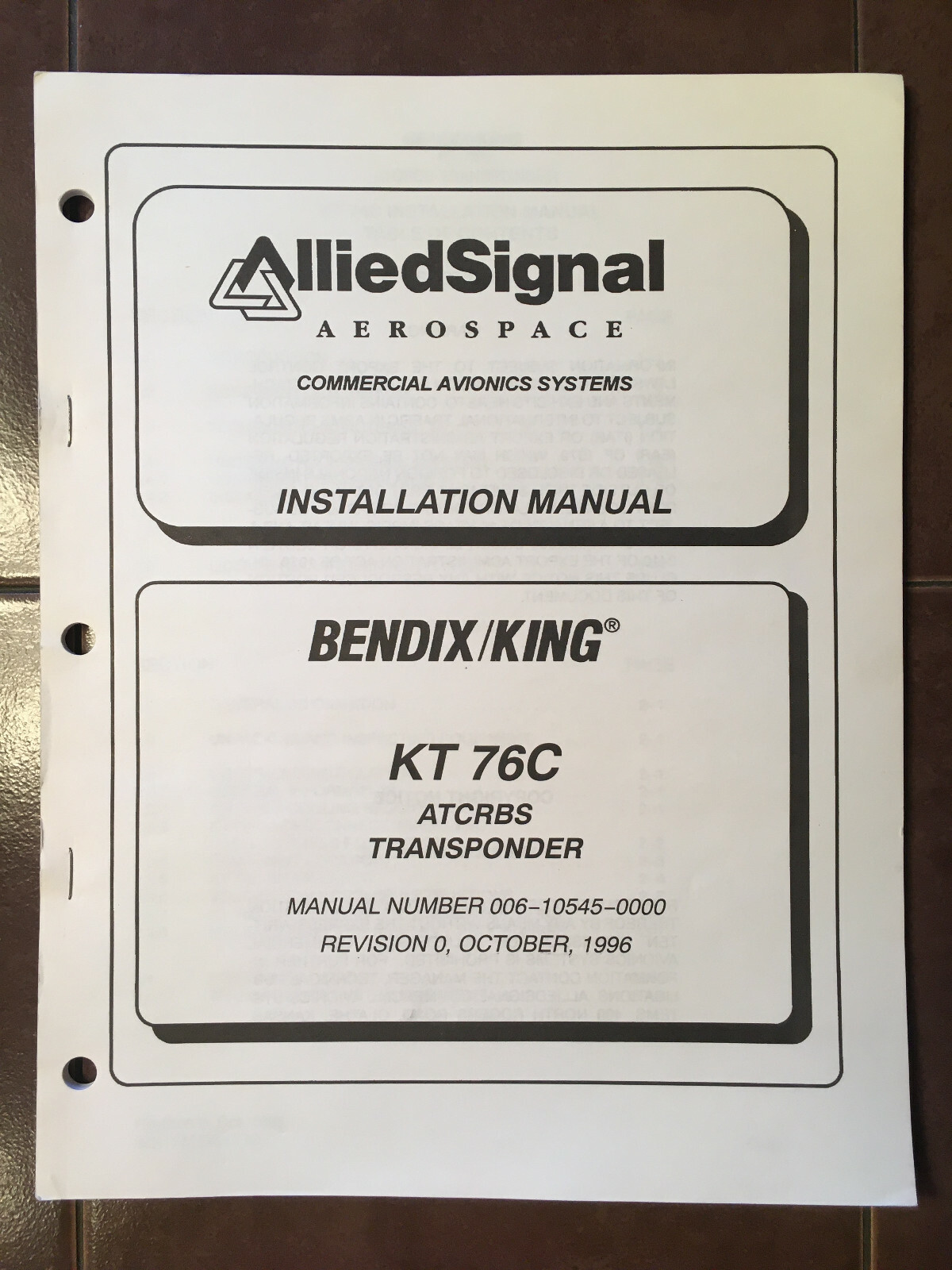 Bendix/King KT 76C Transponder Install and Ops Manual | eBay