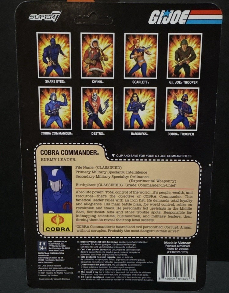 Super7 G.I. Joe Reaction Figures Wave 1A Cobra Commander Action Figure ...