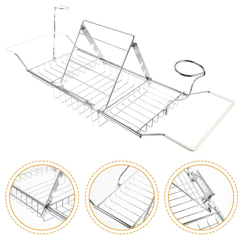 Stainless Bathtub Tray Over the Tub Racks Retractable Shower Organizer ...