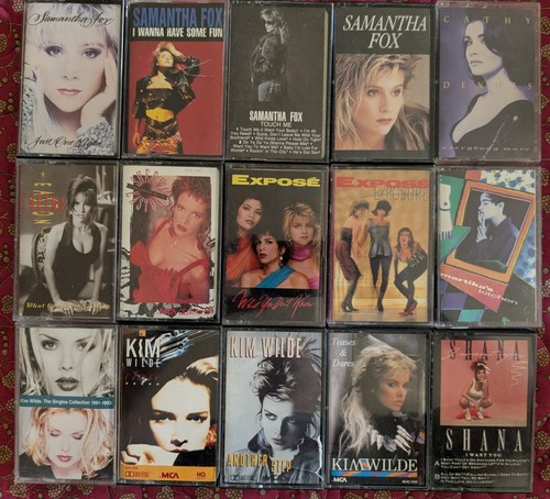 Lot of 15 Cassette Tapes Artists Singers Bands Pop Samantha Fox Kim ...
