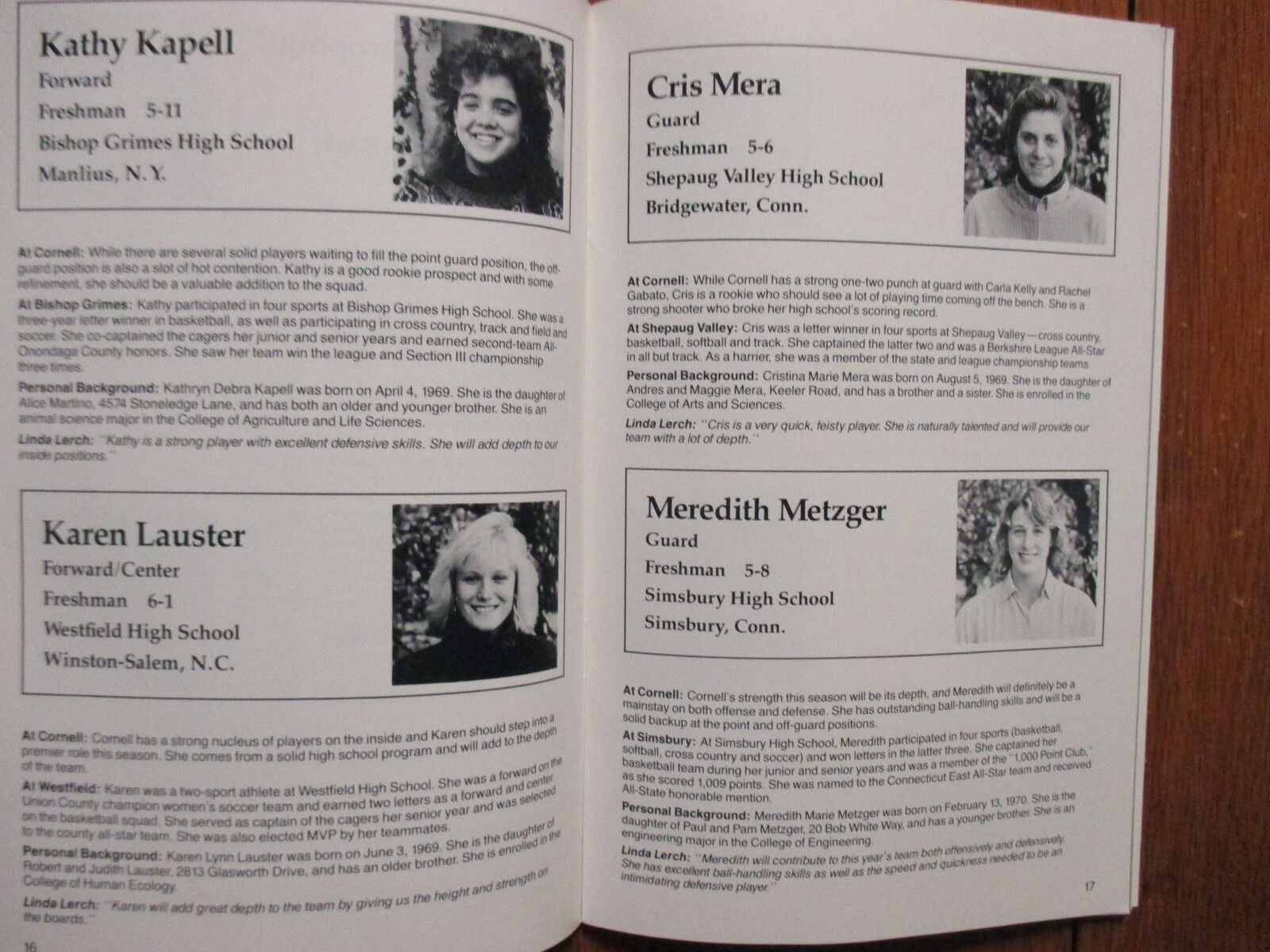 1987 Cornell Womens Basketball Guide(Sign-LINDA LERCH/KIM JORDAN/PATTI ...