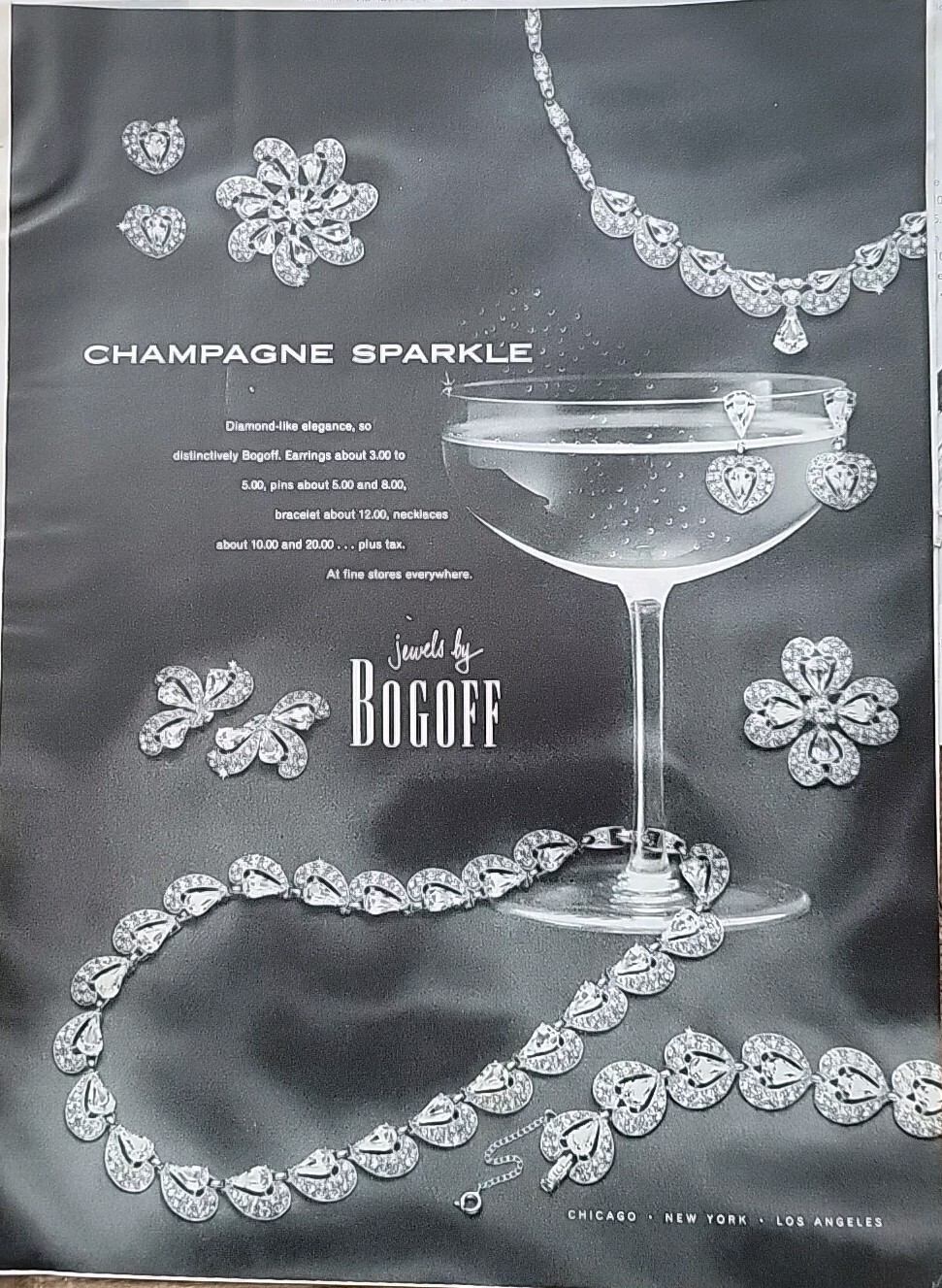 1952 Bogoff Champagne sparkle necklace bracelet earrings pin jewelry ...