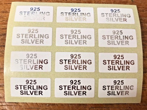 925 STERLING SILVER Jewellery Label Sticker 20mmx10mm Silver or Black ...