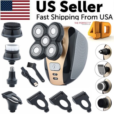 5-in-1 Rotary Electric Shaver 4D Rechargeable Bald Head Hair Beard ...