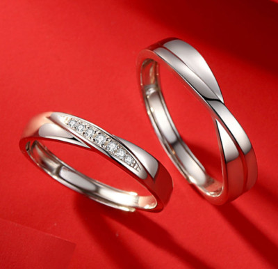 935 Silver Infinity Wave Matching Couple X Rings Set With White ...