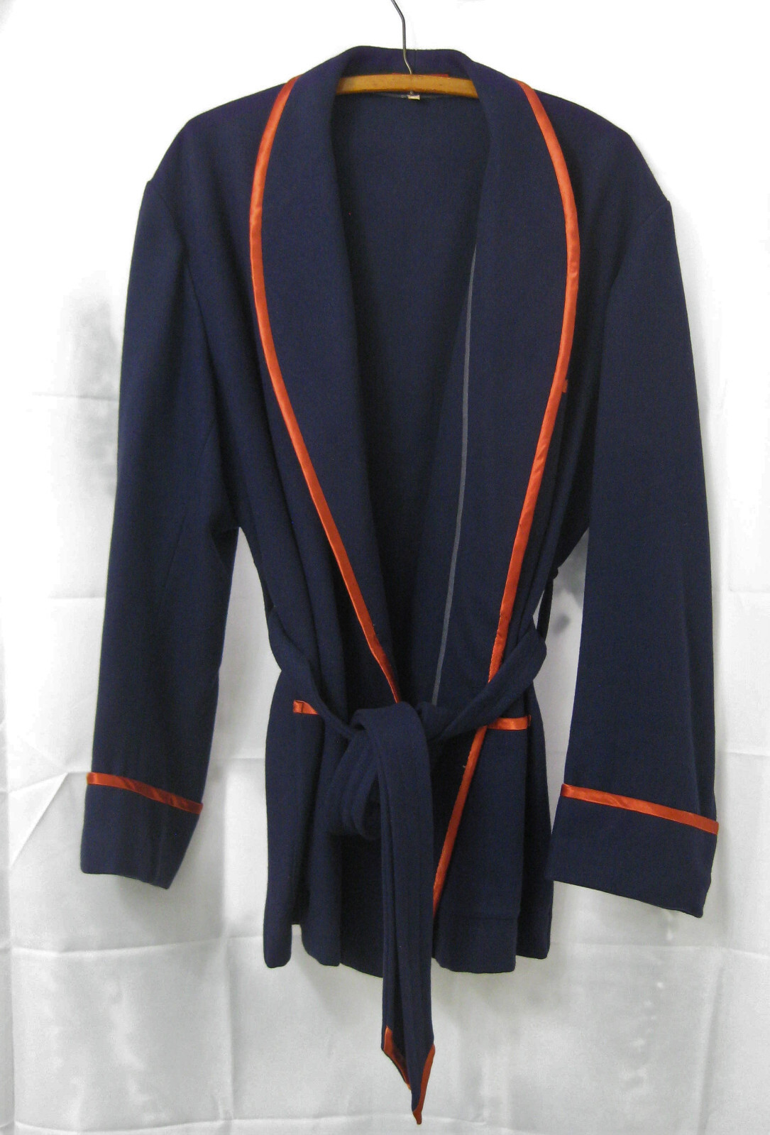 1940s 1950s Blue Wool Smoking Jacket Robe Au Carnaval… - Gem