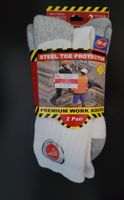 Tru-Fit White and Gray Men's Work Socks Crew 2 Pair New, Shoe Size 7-12 ...