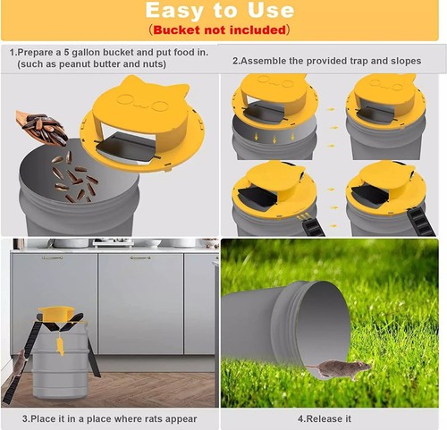 2Pack Black Slide Bucket Lid Mouse Rat Trap Bucket Mousetrap Catcher US ...