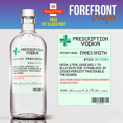 Personalised Prescription vodka spoof bottle label, Birthday/Wedding ...