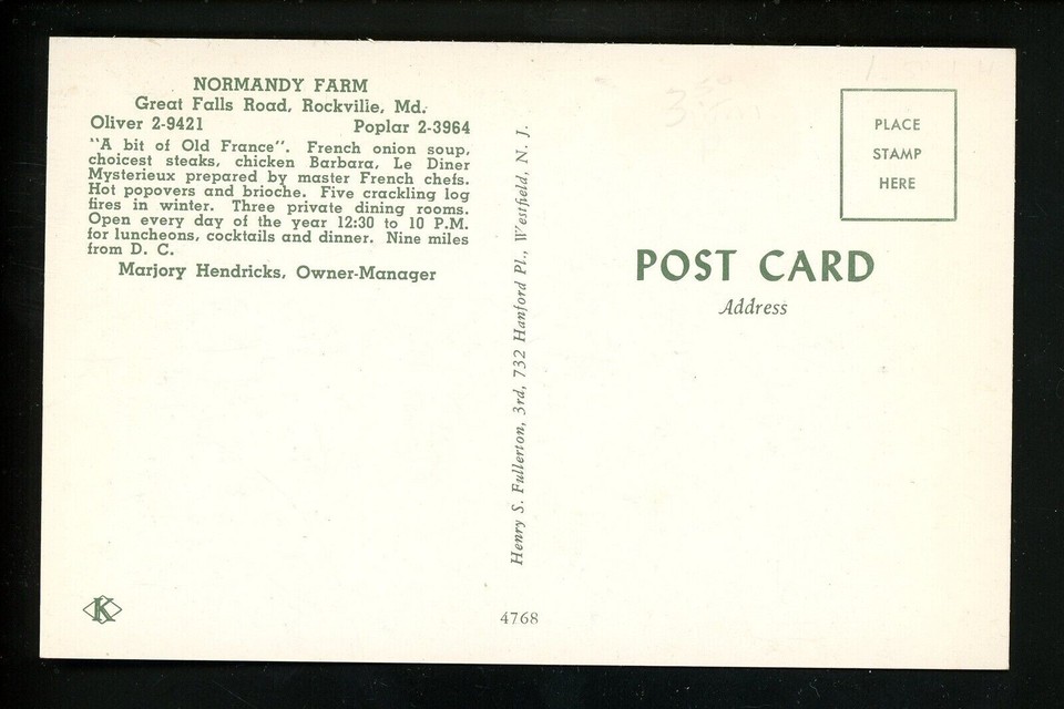 Restaurant postcard Maryland MD Rockville, Normandy Farm interior ...