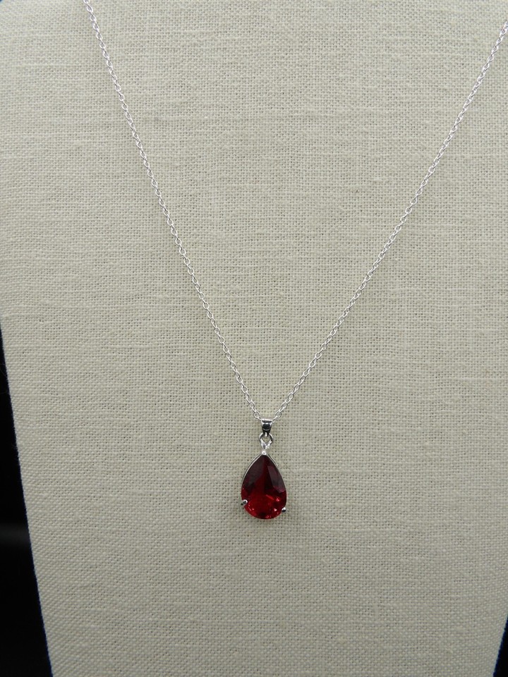 .925 STERLING SILVER TEAR DROP PENDANT WITN WITH CUBIC ZIRCONA RUBY | eBay
