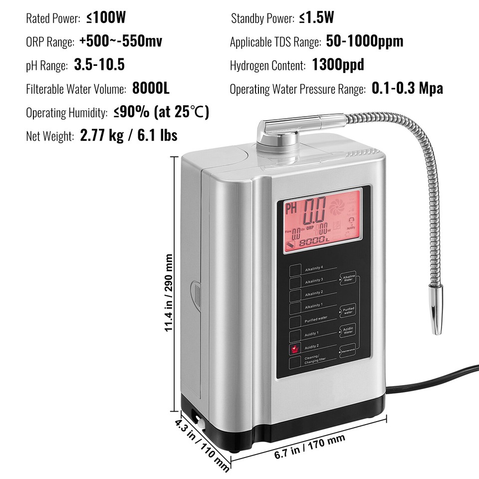 Alkaline Water Ionizer 7 Plates Purifier Machine PH3.5-10.5 Auto ...