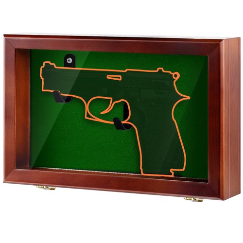 Gun Display Case Wood Handgun Pistol Revolver UV Shadow Box Stand Rack ...