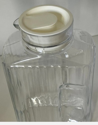 France Carafe Refrigerator Glass Ribbed Pitcher WHITE Rubber Lid 2QT10 ...