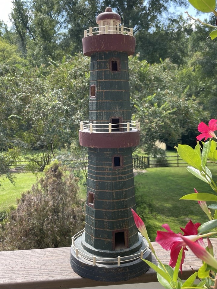 Tall Lighthouse Statue Painted Wood Shabby Chic Beach Decor Vintage ...