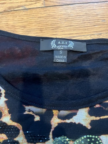 Azi Mesh Top Size S Floral Multicolor Embellished Flower Artsy Roses ...