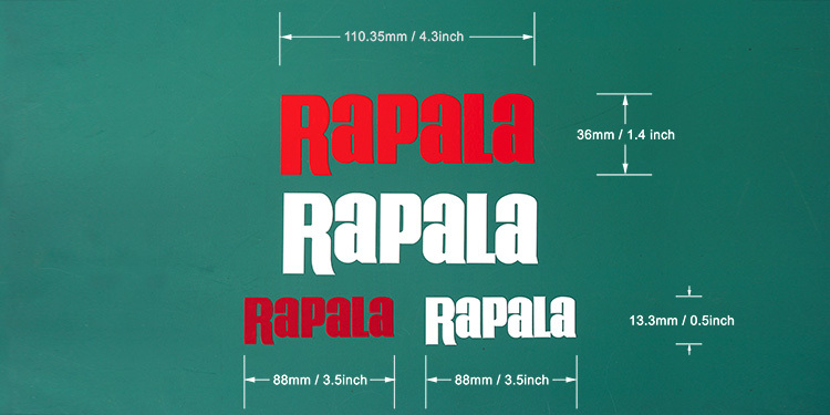 12 RAPALA Logo Decal Vinyl Sticker 4.5"(110.35) and 3.5"(88mm) with ...