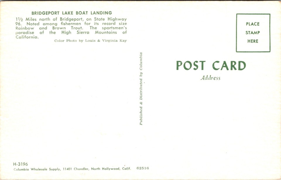 Bridgeport Lake Boat Landing Bridgeport California Chrome Postcard C7 ...