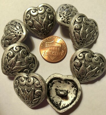 8 Domed Silver Tone Metal Shank Buttons 7/8" 23mm Heart Flower 9524 | eBay