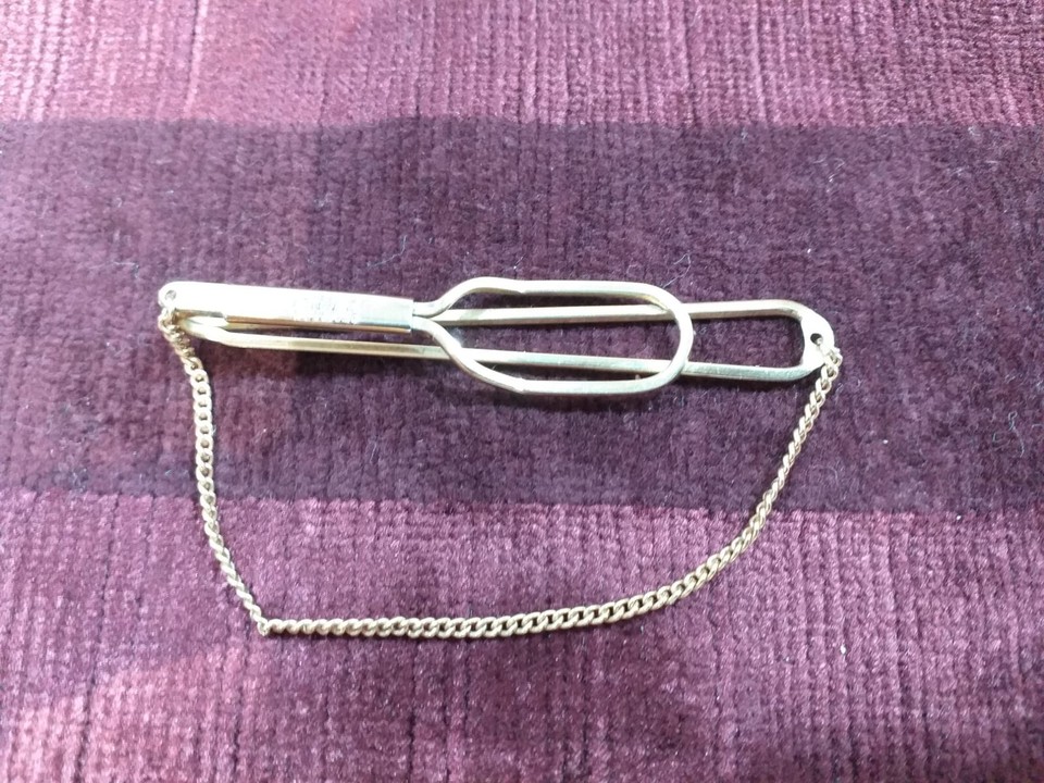 Vintage Tie Clip in Gold Toned Metal Marked 'Stratton Imitation MADE IN ...