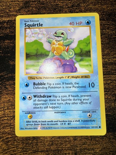 Pokemon Squirtle Base Set 63/102 Shadowless Error Obstruction Ink ...