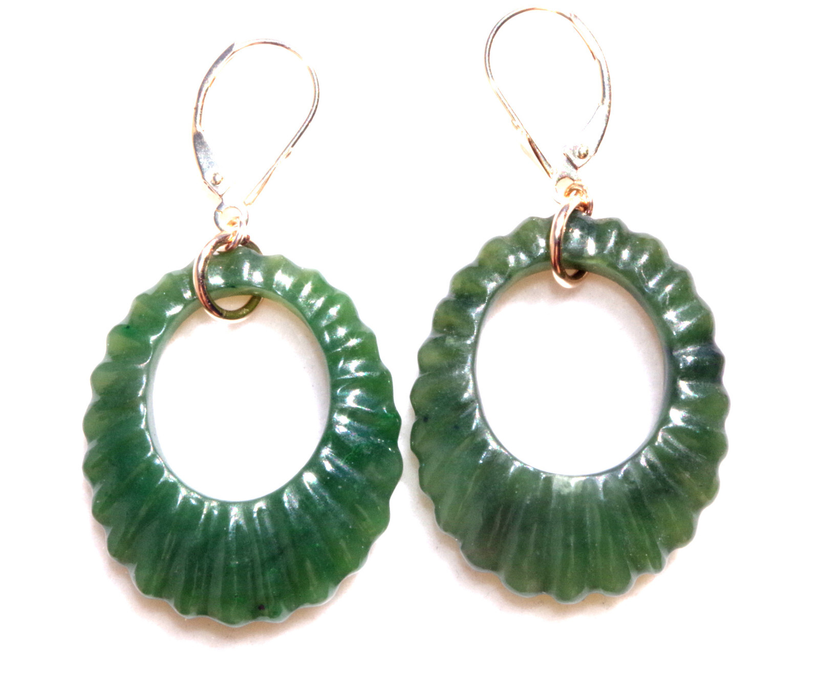 Rare 14K Genuine Carved Corrogated Large Jadeite Jade… - Gem