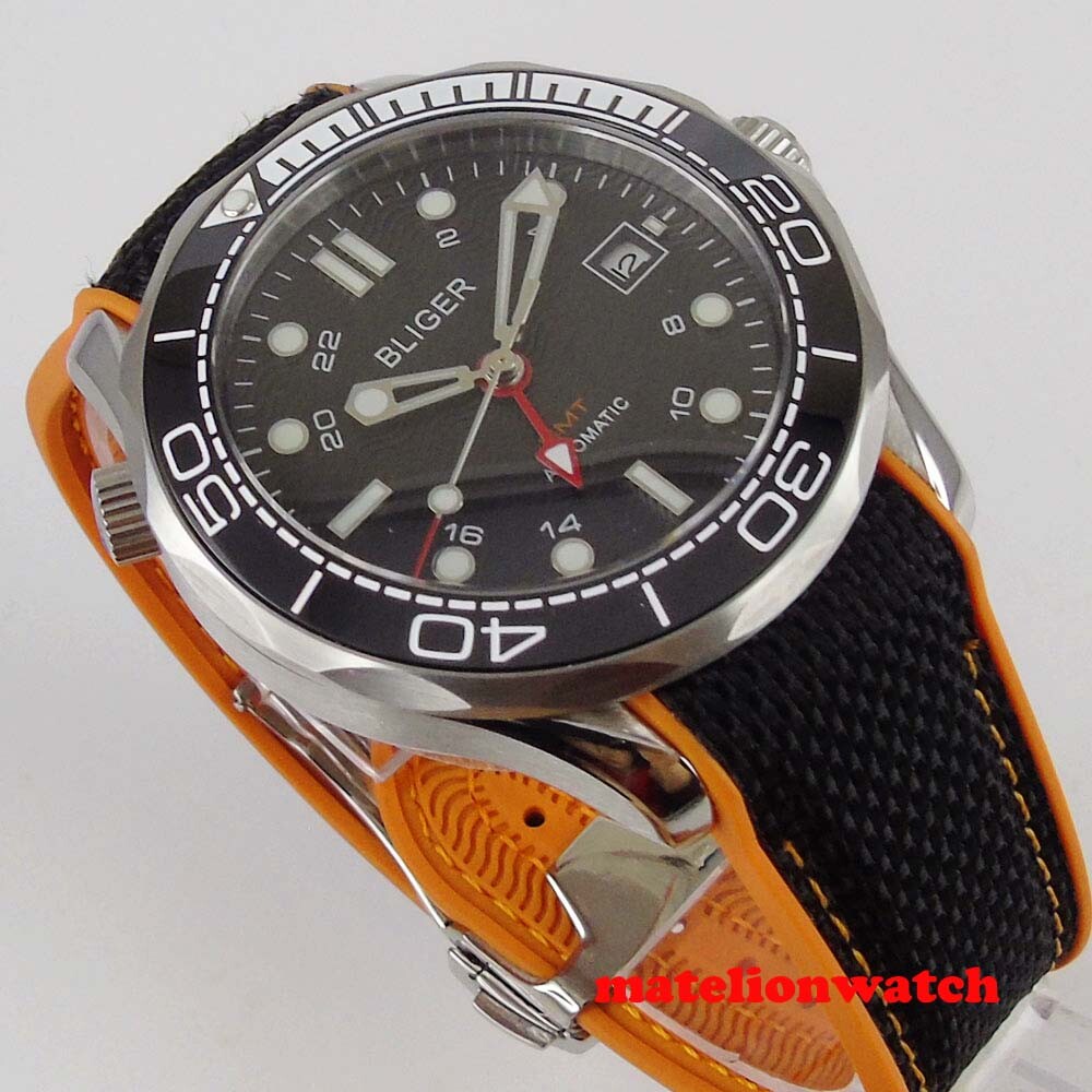 Bliger GMT Automatic Watch for Men 41mm Date Luminous Black Dial ...
