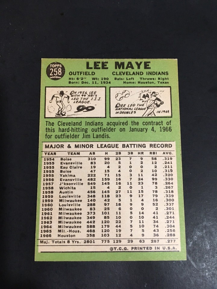 1967 TOPPS LEE MAYE, #258, NM (Free Shipping On Any 3!) | eBay