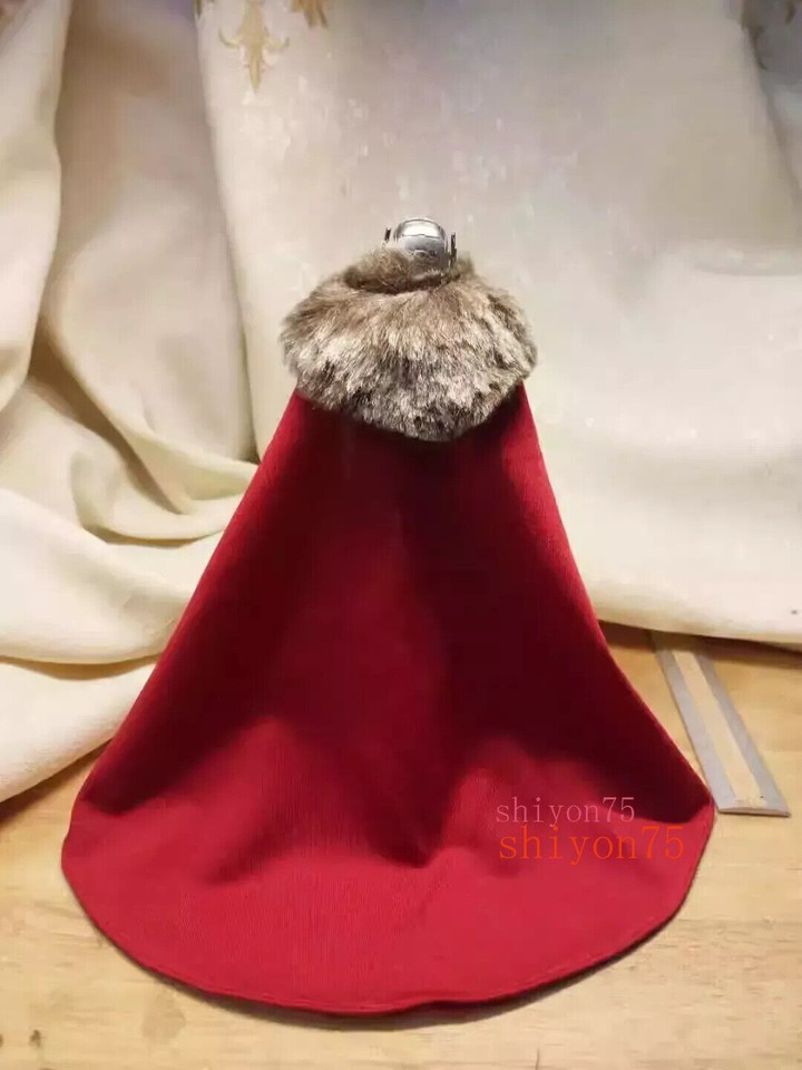 1/12 Scale Long Cloak Fur Collar Cape Clothing Accessory Black/Red for ...