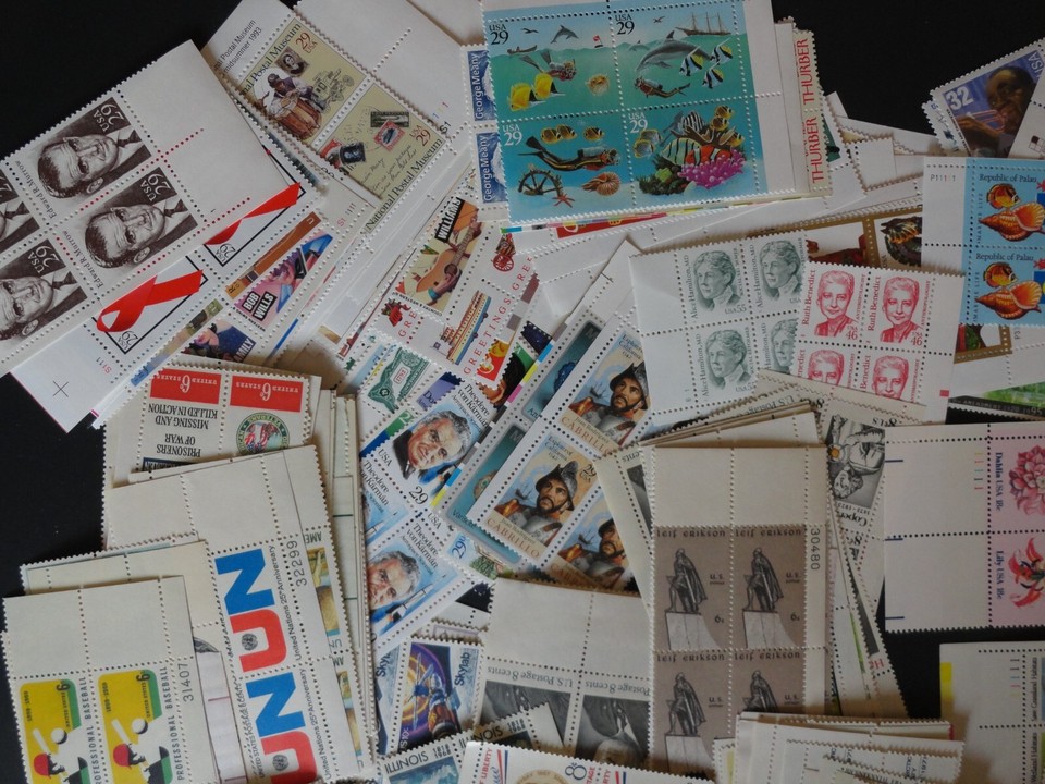 USA USPS MINT NH POSTAGE STAMP PLATE BLOCKS LARGE LOT FACE VALUE $208. ...