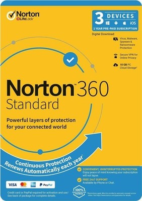 Norton 360 Standard 1 2 3 Devices internet Security VPN PC Mac Windows ...