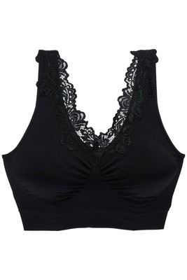 Rhonda Shear Women's Seamless Bra with Lace Inset Black | eBay
