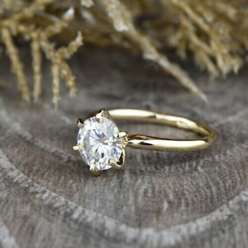 2Ct Round Lab-Created Diamond Solitaire Engagement Ring 14k Yellow Gold ...