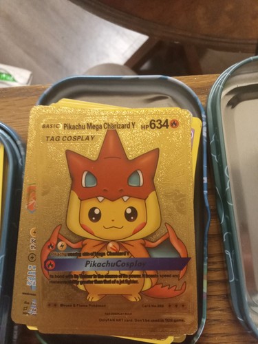 Pokemon Pikachu Mega Charizard Y Tag Cosplay H634 Gold Foil Fan Art ...