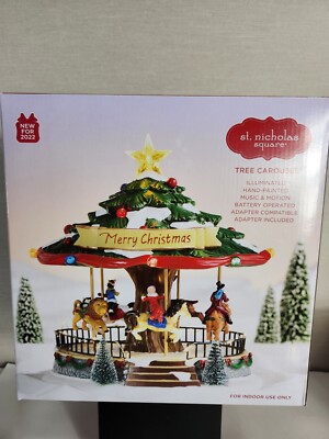 St Nicholas Square Christmas Village Tree Carousel Ride Lighted Motion ...