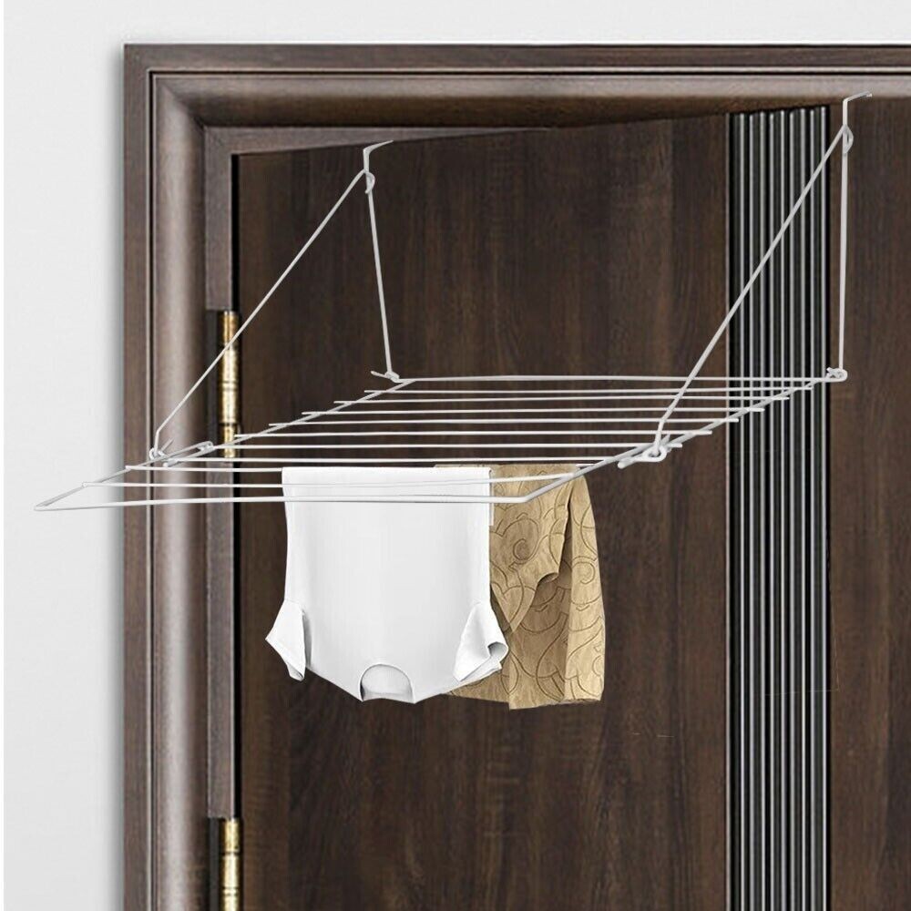 2 x Over The Door Clothes Airer 7M Laundry Towel Rail Caravan Folding ...