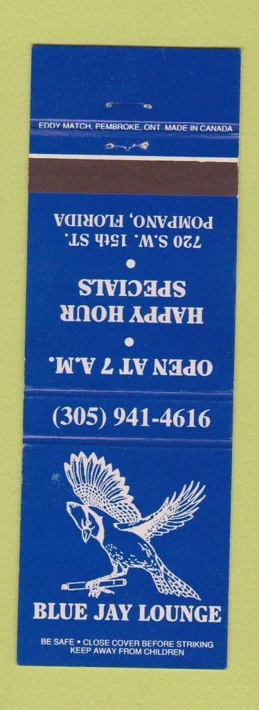 Matchbook Cover - Blue Jay Lounge Pompano FL | eBay